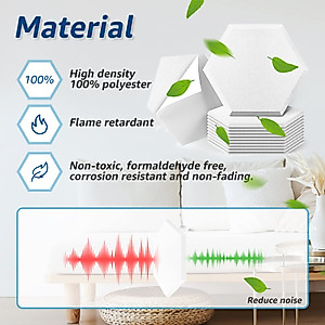 Art3dwallpanels Self Adhesive 12 Pack Acoustic Panels, 14" X 12" X 0.4" Soundproof Wall Panels, High Density Sound Absorbing Panels Hexagon Beveled Edge Sound Dampening Panels, Studio Treatment Tiles