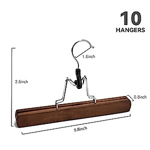 Nature Smile Wooden Pants Skirt Hangers, Smooth Finish Solid Wood Non Slip Jeans Slack Clamp Hangers Hair Extension Hangers (10 Pack Retro)