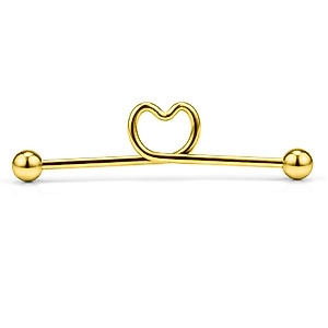 Ruifan 5PCS Industrial Barbell Earring Stainless Steel 14 Gauge Cartilage Earring Body Piercing 1 1/2 Inch(38mm)- Coil, Wave, Twister, Spiral,Heart(Gold)