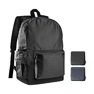 pack all 20L Lightweight Packable Backpack, Water Resistant Foldable Backpack, Travel Hiking Daypack with Waterproof Zippers (Black)
