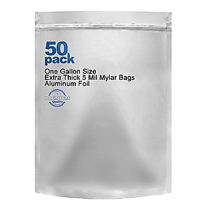 50 Pack 1 Gallon Mylar Bags for Food Storage, 10 Mil Thick Mylar Storage Bags 10"x 15" with Ziplock Resealable for Grains and Long Term Food Storage
