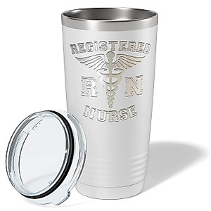 RN Registered Nurse Gift, Nursing School on White 20 oz Stainless Steel Tumbler with Lid - Insulated Cup - Travel Mug
