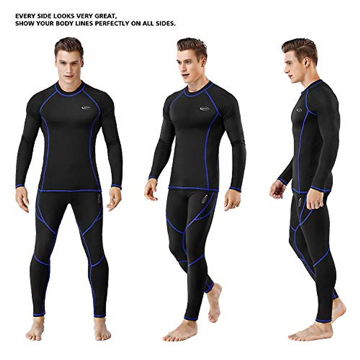 MOBIUSPHY Thermal Underwear for Men Long Johns Set with Fleece Lined Base Layer Top Bottom Black