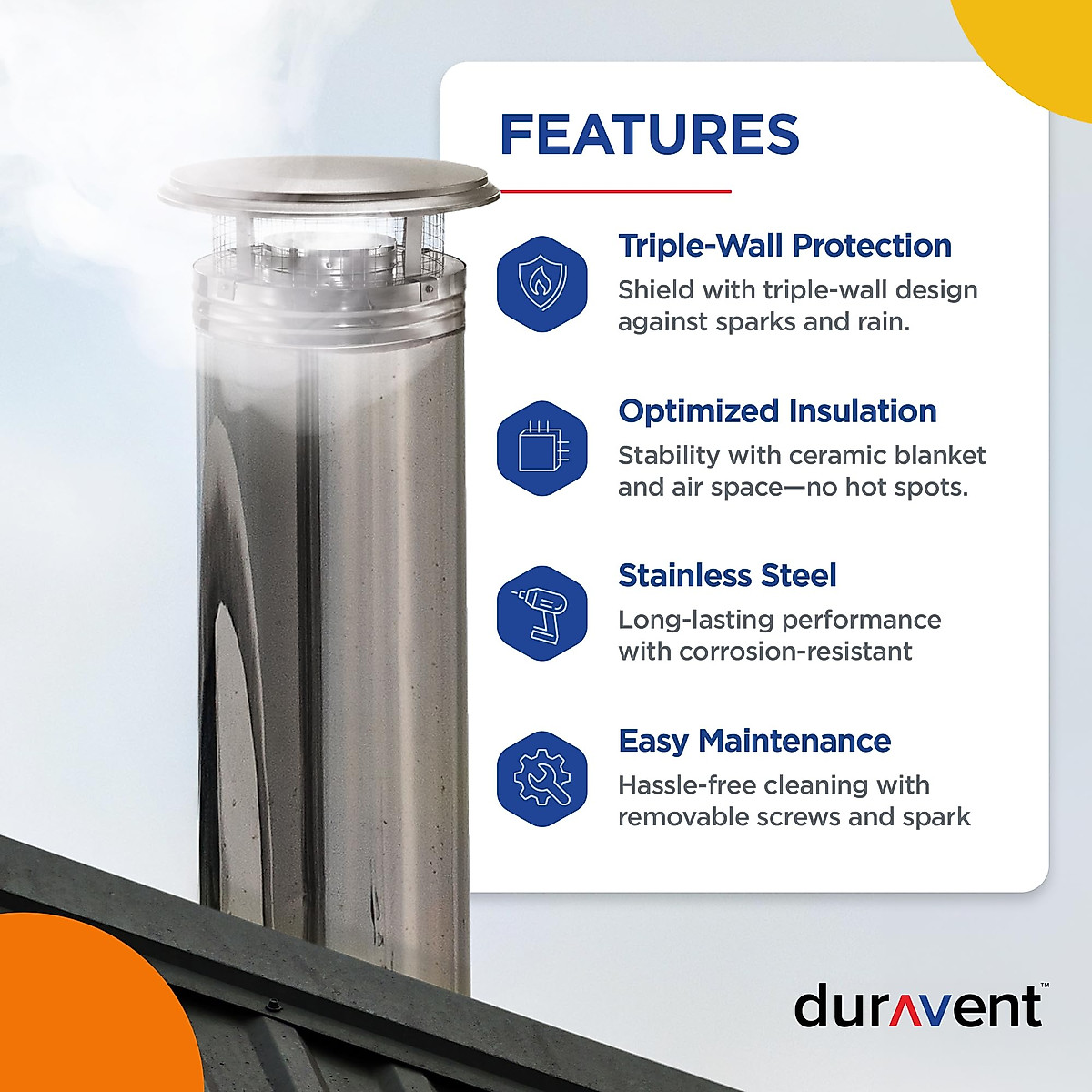 DuraVent DuraPlus 8 Inch Stainless Steel Round Chimney Cap with Triple Wall Design, Spark Arrestor Screen and Removable Screws, Silver