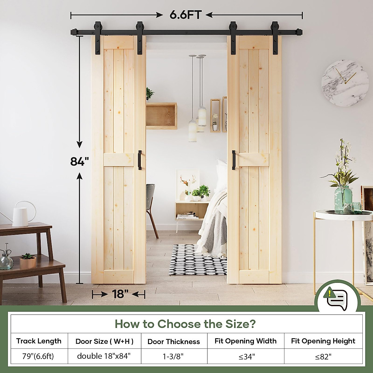 ROYMELO 36x84 inch (Double 18×84 inch Door) Sliding Barn Wood Door Slab with 6.6ft Hardware Kit, Requires Simple DIY Assembly