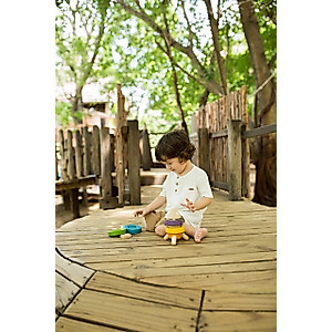 PlanToys Wooden Sorting and Stacking Rocket with Astronaut (5694) | Sustainably Made from Rubberwood and Non-Toxic Paints and Dyes | Eco-Friendly PlanWood