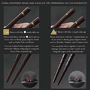 BASARAIDEE, Japanese Natural Wooden Reusable Chopsticks 9.1 Inches 2 Pairs with Holders Gift Set for Couple in Box Made in Japan Japanese gifts For Ramen noodles