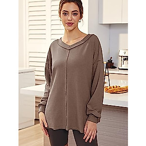 Trendy Queen Sweatshirts for Women Hoodies Sweaters Oversized Tops Comfy Casual Outfits Pullover Loose Fashion Fall Winter Clothes 2023 Brown