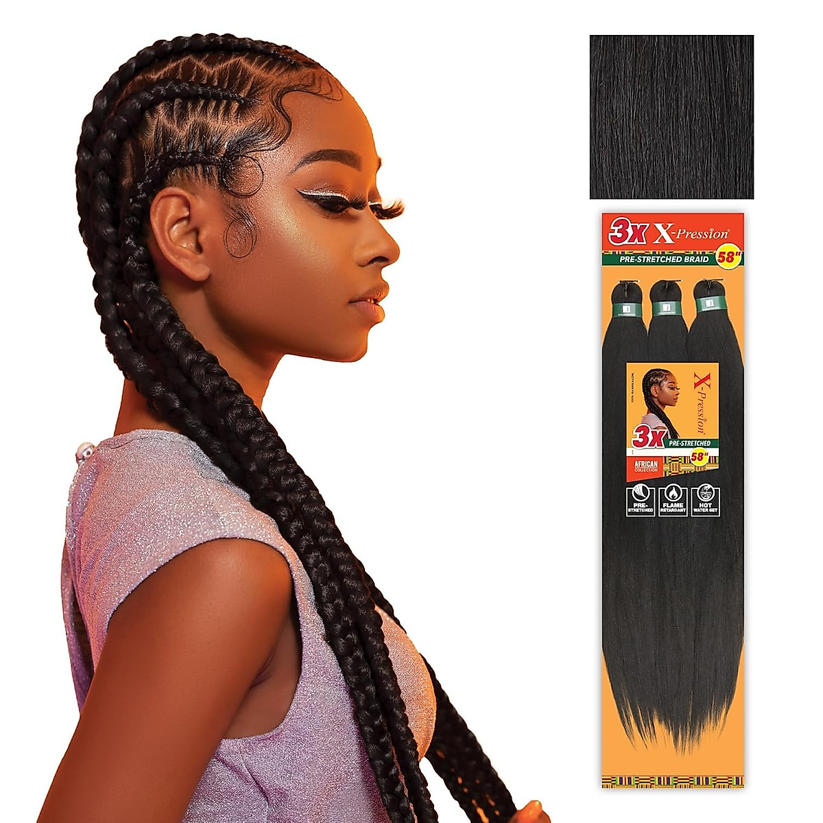 Sensationnal Braids XPRESSION 3X Pre-Stretched Braid 58 inches (5-pack, 1B)