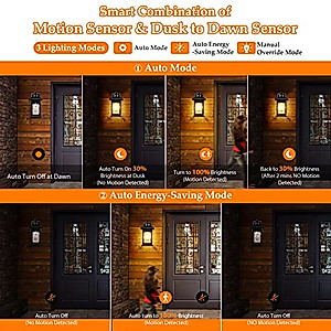 2 Packs Motion Sensor Outdoor Sconce - Advanced Dusk to Dawn Outdoor Lighting, Retro Motion Sensor Porch Light Fixtures, Black Waterproof Exterior Lantern Wall Mount for Garage, Outside, Anti-Rust