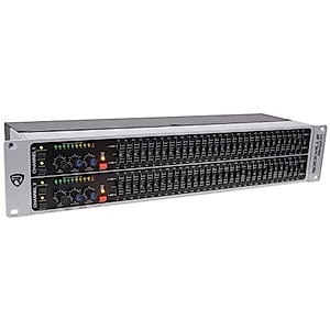 Rockville REQ231 Dual 31 Band 1/3 Octave Graphic Equalizer with Sub-Output, Grey