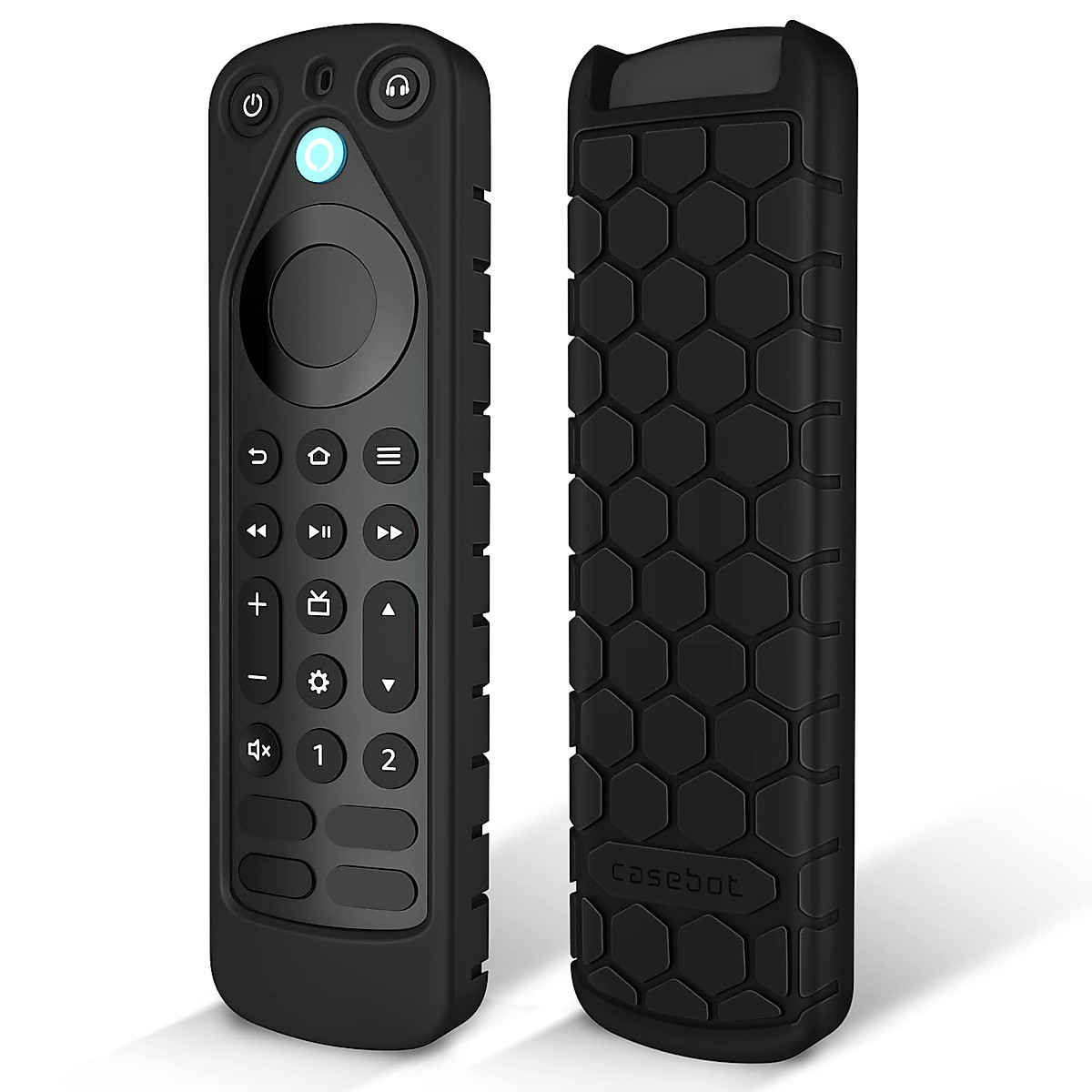 CaseBot Remote Case for Alexa Voice Remote Pro (2022 Release) - Honey Comb Lightweight Anti-Slip Shockproof Silicone Protective Remote Controller Cover, Black