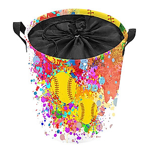 Softball Laundry Baskets Color Paint Splatter Laundry Hampers Sports Style Games Theme Large Size X01060