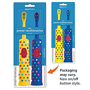 Amazon Basics Kids Battery Powered Toothbrush, 2 Count, 1 Pack (Previously Solimo)
