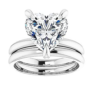Handmade Heart Moissanite Engagement Ring Set 4 Carat, Solitaire Ring, Bridal Wedding Ring Set for Women, Anniversary Ring, VVS1, Colorless, 10K 14K 18K Solid White Gold, Gifts for Her
