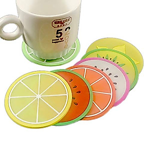 7 Pcs Fruit Coaster, Non Slip Silicone Heat Insulation Coasters, Cute Slice Drink Cup Mat for Bar Kitchen and Patio Tabletop
