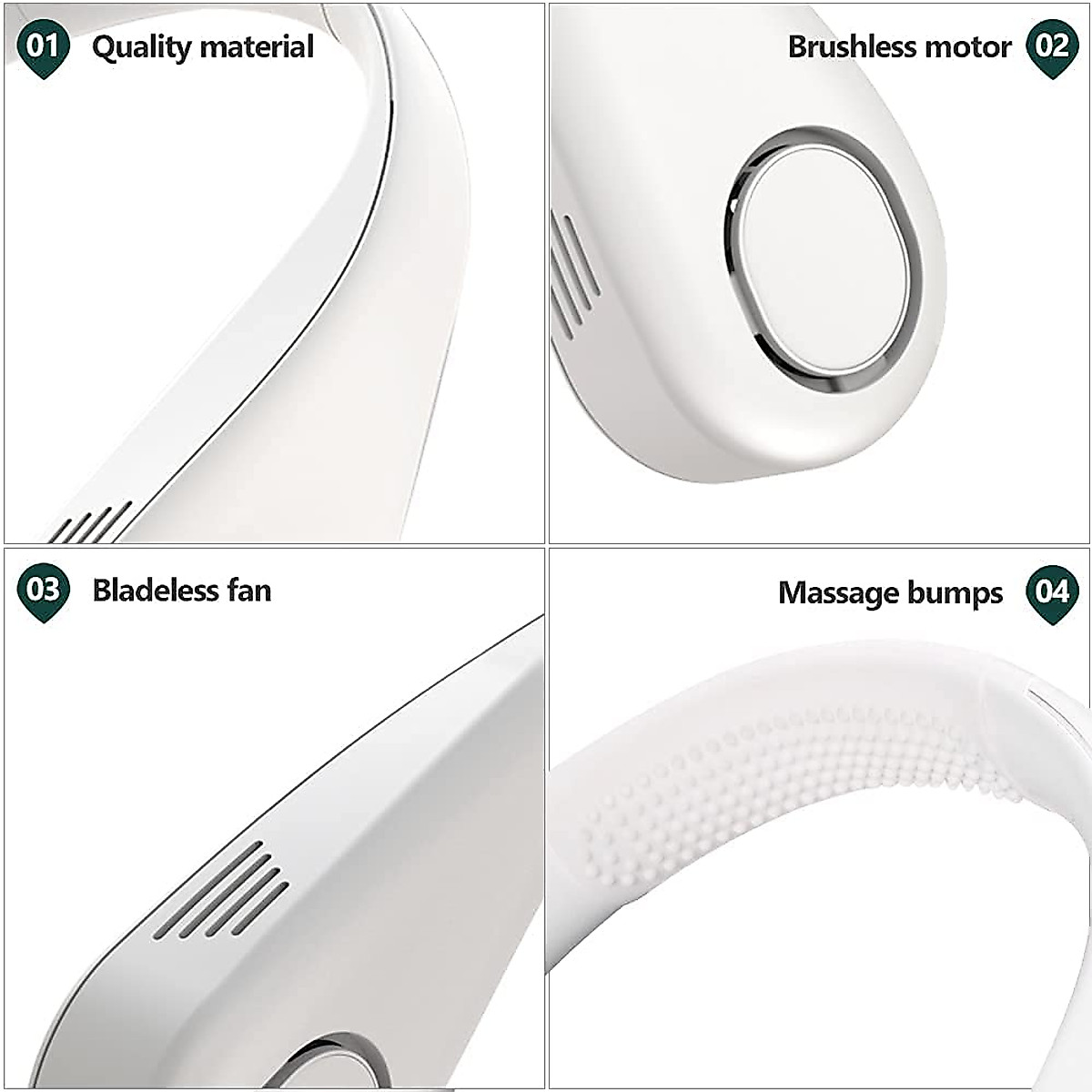 HUAYU, Personal Fan Neck, Neck Fans Portable Rechargable Prime, Portable Neck Fan Rechargeable, USB Powered Fan, 3 Speeds Hands free Neck Fan for Sporting and Outdoor activities (White&Pink)