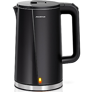 Aigostar Electric Kettle, 1.7L Double Wall 304 Stainless Steel Interior Hot Water Boiler Heater, Cool Touch Electric Tea Kettle, 1500W Fast Boiling, Auto Shut-Off, Boil Dry Protection, BPA-Free, Black
