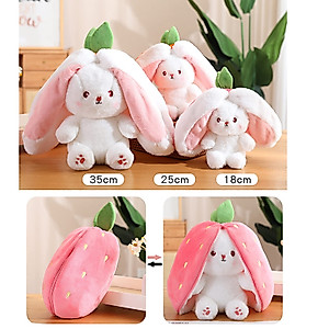 Xeletu Easter Stuffed Cute Bunny，Easter Stuffed Cute Bunny Plush Pillow Toys，Reversible Floppy Ear Bunny Plushie Bunny Plush Pillow，Carrot Strawberry Bunny Pillow Plush Toy (Strawberry, 7.1in)