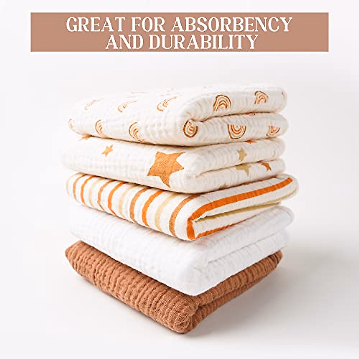 MairMore 5 Pack Muslin Baby Burp Cloths- Neutral Muslin Burping Cloths for Baby Boys Girls and Newborn Towel, Unisex- Large Absorbent Burp Cloths-20x10 Inches