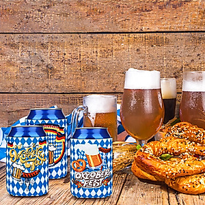 Aodaer 12 Pack Oktoberfest Can Cooler Sleeves Collapsible Neoprene Beer Festival Can Cover Insulators Blue and White Checkered Bavarian Beer Can Cooler Covers for Oktoberfest Beer Bottle Can Decor
