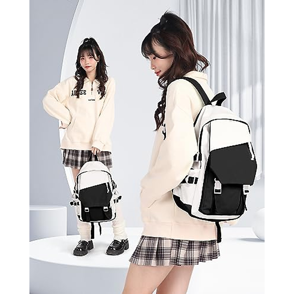 UPPACK Black small backpack for women aesthetic college backpack Bag travel bag Hiking Preppy Backpack for Men Lightweight Casual Daypack