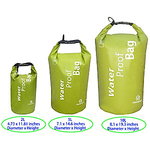 Freegrace Waterproof Dry Bag - Lightweight Dry Sack with Seals and Waterproof Case -Float on Water -Keeps Gear Dry for Kayaking, Beach, Rafting, Boating, Hiking, Camping and Fishing (10L, Green)