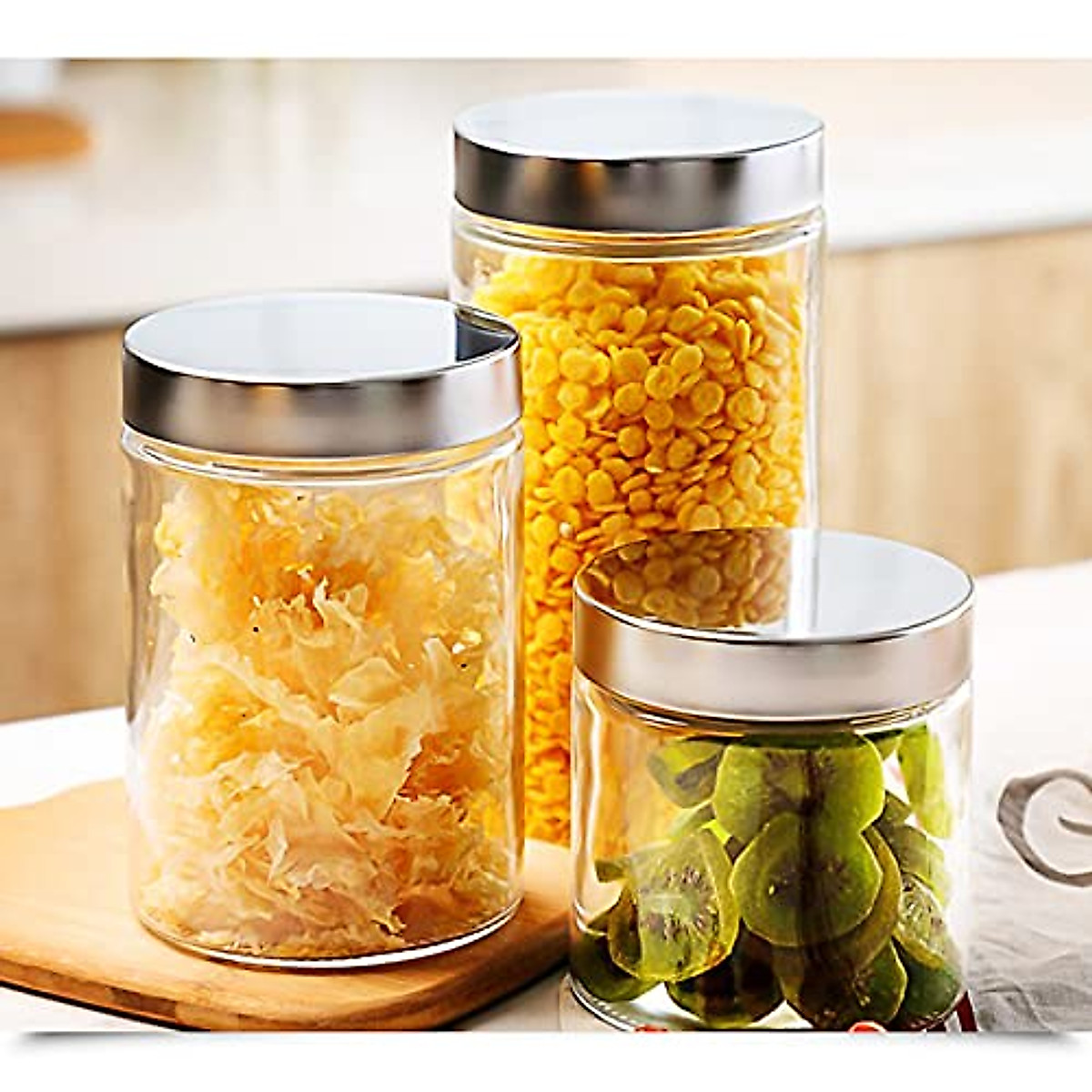 Lawei 6 Pack 27 Oz Clear Glass Jars with Stainless Steel Lids - Glass Food Canister Set Food Storage Jars for Cookie Rice Beans Pasta Snacks