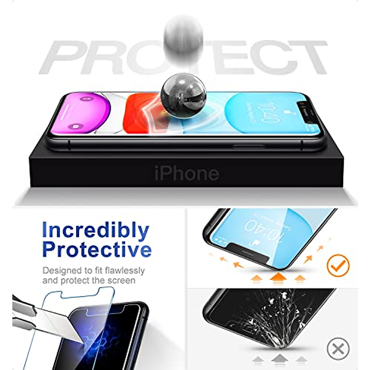 CANSHN 3 Pack Screen Protector for iPhone 11 [6.1 inch] + 3 Pack Tempered Glass Camera Lens Protector with Easy Installation Frame, Anti-Scratch, Case Friendly, 9H Hardness, HD Clear Film [6 Pack]