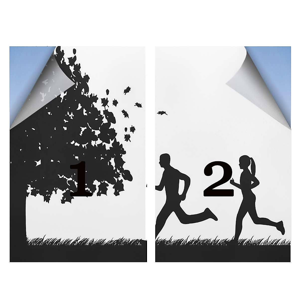 White Black Frosted Window Privacy Film Blackout Static Cling Removable Window Film Sun Blocking Anti UV Glass Film for Home Sliding Door Trees Forest Design Figure Silhouette 35.4Wx63L-inch x2 Pcs