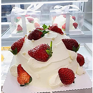 XININSUN 6Pcs Tall Cake Boxes Clear cake Box with Ribbon, 12x12x 10inch,Ideal for Large 10" and 12" Inch Tall Layer Tiered Cakes and Clear Gift Boxes for Wedding Party and Gift Display - White