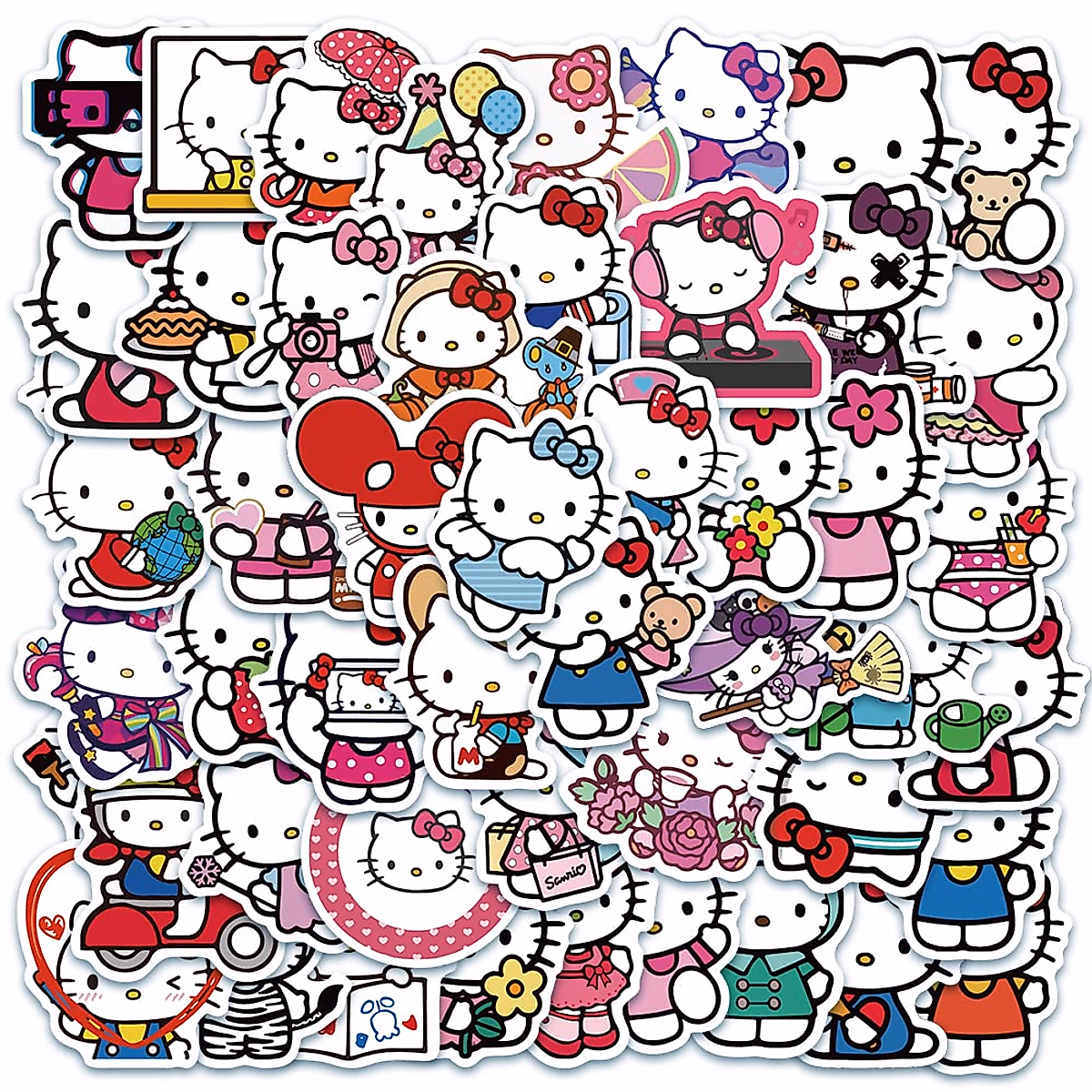 50Pcs Hello Kittty Stickers Pack Kitty White Theme Waterproof Sticker Decals for Laptop Water Bottle Skateboard Luggage Car Bumper Hello Kittty Stickers for Girls Kids Teens