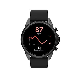 Fossil Unisex Gen 6 44mm Stainless Steel and Silicone Touchscreen Smart Watch, Fitness Tracker, Color: Black (Model: FTW4061V)