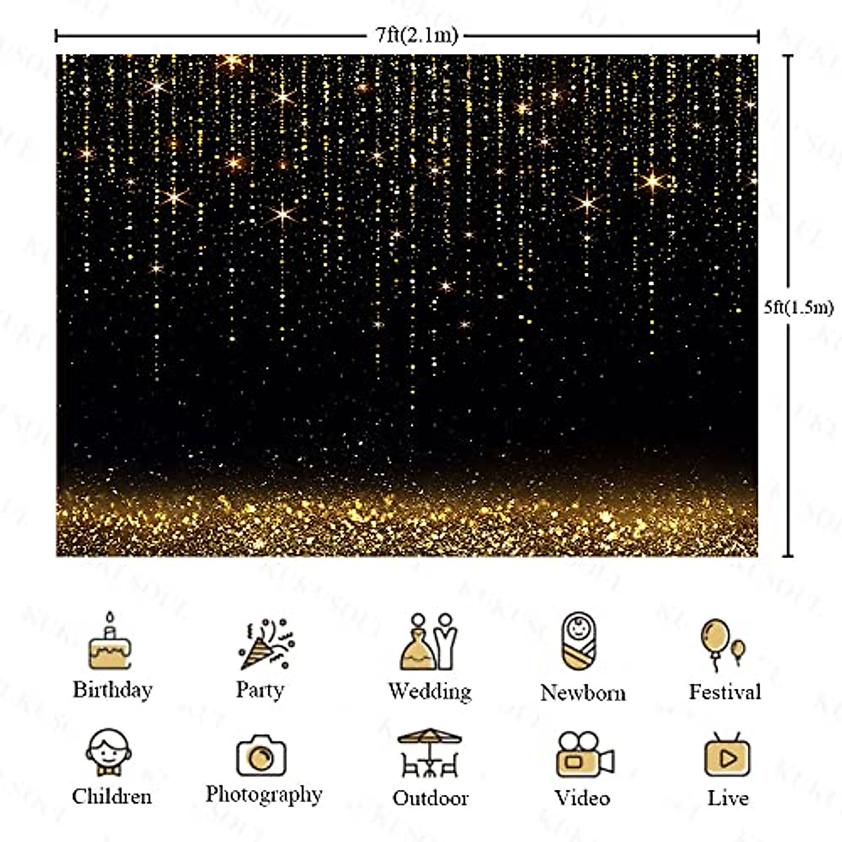 KUKUSOUL 7x5ft Gold Bokeh Spots Backdrop Black and Gold Glitter Sparkle Wedding Photography Background Birthday Party Decorations Banner Photo Booth Studio Props KUBQY087
