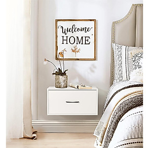 Filano Floating Nightstand Shelf with Drawer, Bedside Shelf Wall Mounted Nightstand, White Bed Side Table/Night Stand with Drawer, Small Wall Shelves for Bedroom Modern Decor