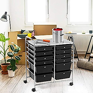 Giantex 12 Drawer Rolling Storage Cart Tools Scrapbook Paper Office School Organizer (Black)