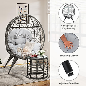 YITAHOME Egg Chair with Table Outdoor Egg Lounge Chair with Cushion Wicker Chair PE Rattan Chair Table Included for Patio, Garden, Backyard, Porch, Gray