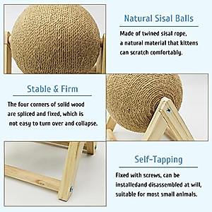 Fhiny Bunny Scratch Toy, Natural Solid Wood Sisal Scratching Ball for Indoor Kittens, Claws Scratching Ball for Kitten Bunny Guinea Pig Chinchilla Ferret or Other Small Animals (Medium)