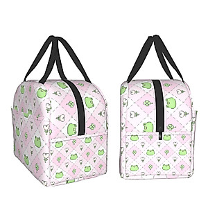 Ucsaxue Green Frog Kawaii Pink Lunch Bag Travel Box Work Bento Cooler Reusable Tote Picnic Boxes Insulated Container Shopping Bags For Adult Women Men