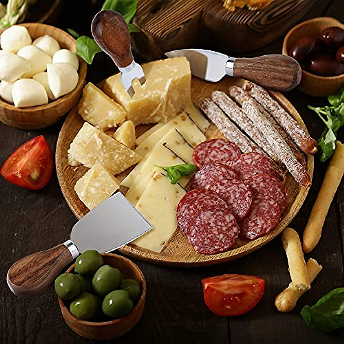 JLIAN MIOR Exquisite 6-Piece Cheese Knives Set, Stainless Steel Cheese Knife Set Collection (Acacia Wood Handle)