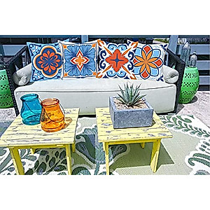 Royalours Outdoor Waterproof Throw Pillow Covers 18x18 Inch Set of 4 for Patio Furniture Flower Design Boho Farmhouse Pillow Cover Square Modern Geometry Pillow Cases for Garden Porch(Boho 4)