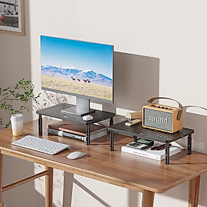 WALI Monitor Stand Riser, Adjustable Laptop Stand Riser Holder, 3 Height Adjustable Underneath Storage for Office Supplies (STT003), 1 Pack, Black