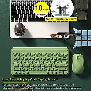 Fashion Wireless Keyboard and Mouse Combo, USB Cordless Cute Round Key Smart Power-Saving Ultra Slim Combo for Laptop, PC, Computer and Desktop (Crocodile Green)