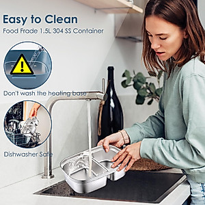 Kabbas Electric Lunch Box Food Heater with 2 Compartments, 80W Portable Heated Lunch Box for Adults, 12V 24V 110V Self Heating Lunch Box for Work Car Truck with 1.5L Removable 304 SS Container