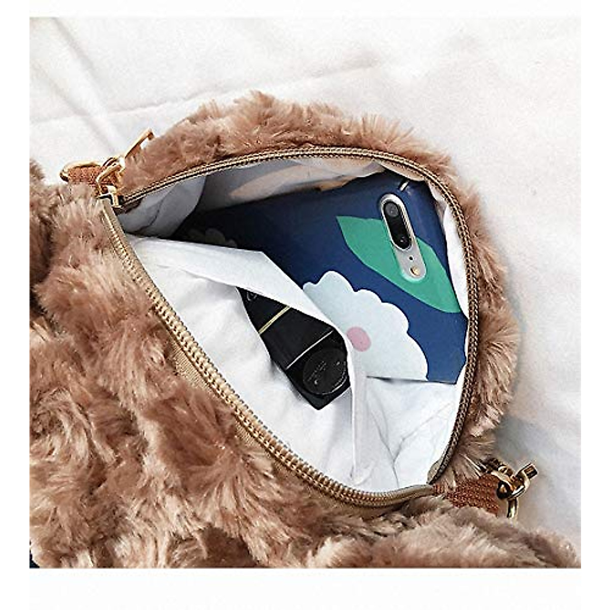 Shoulder Bag Cartoon Faux Fur Teddy Bear Head Handbag for Girl Kid Women Cute Toy Bag Lovely Crossbody Plush Purse Light Brown