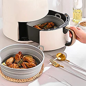 Buddeez foldable air fryer liner, silicone pot, air fryer liner basket, reusable air fryer basket, food-safe air fryer oven accessories (8.5 inches [5.3 quarts or larger], gray)