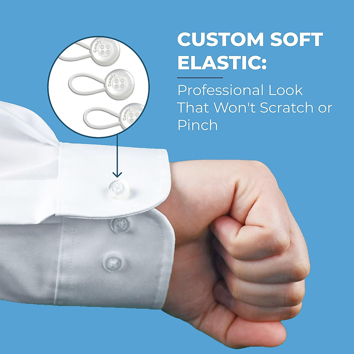 Premium 3-Pack of Collar Extenders (White Buttons) for Men and Women - Magic Extension for Shirts of All Kinds, Soft & Elastic Design - Button Extender for Dress Shirts - Neck Button Extender