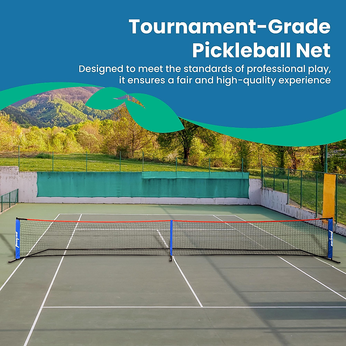 Greenway World - Pickleball Net Set with Court Marking Kit, Easy-to-Assemble Pickle Ball Net, Portable Pickleball Net with Strap and Fixed Height, Pickleball Net Set with Zipper Bag