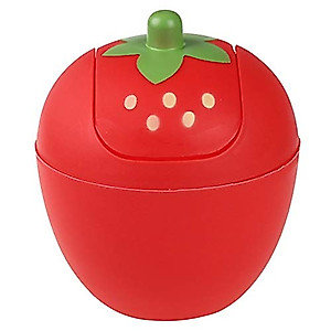 Toddmomy Mini Desktop Trash Can Strawberry Swing Lid Trash Bin Plastic Small Waste Bin Garbage Bin for Home Office Car (Red)