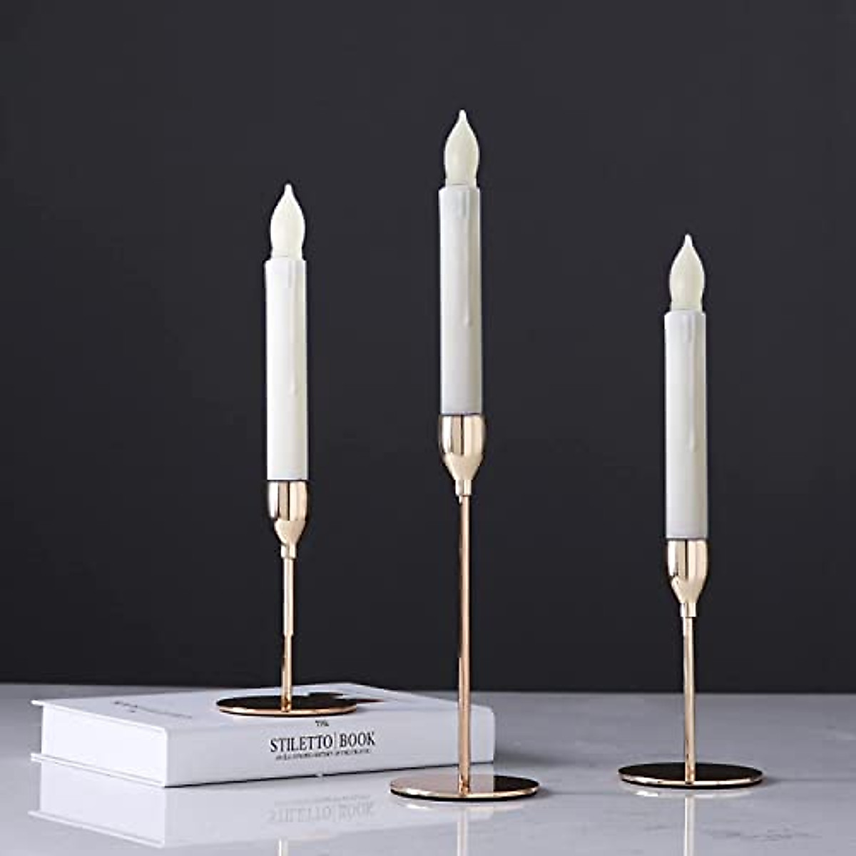 Warm White Taper Candles Battery Operated with Remote Control, 12pcs Short Led Candle Lights for Thanksgiving Day, Christmas Party, Fireplace Mantle, Wall Sconces, Halloween Decoration